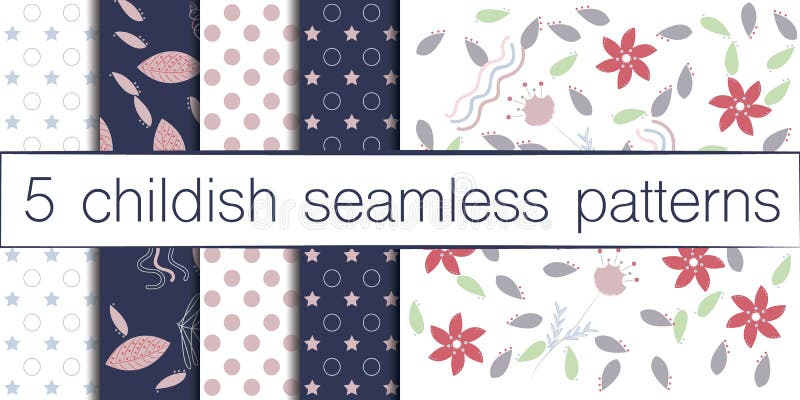 Childish Seamless Pattern Set Made in Floral, Forest Style. Design ...