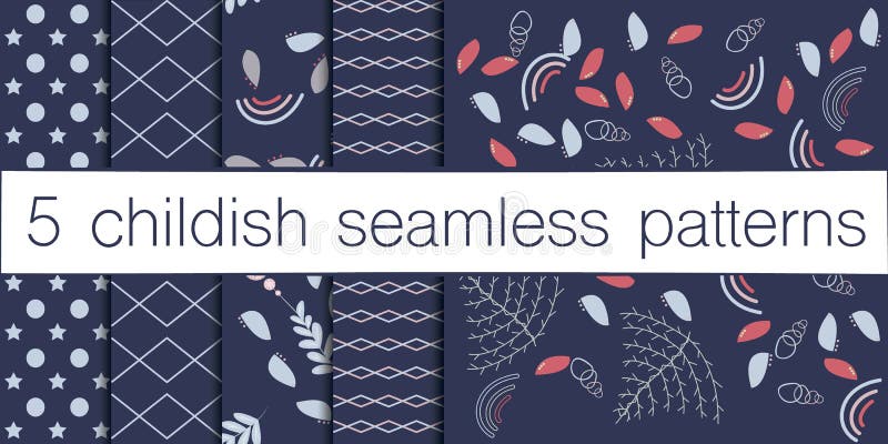 Childish Seamless Pattern Set Made in Floral, Forest Style. Design ...