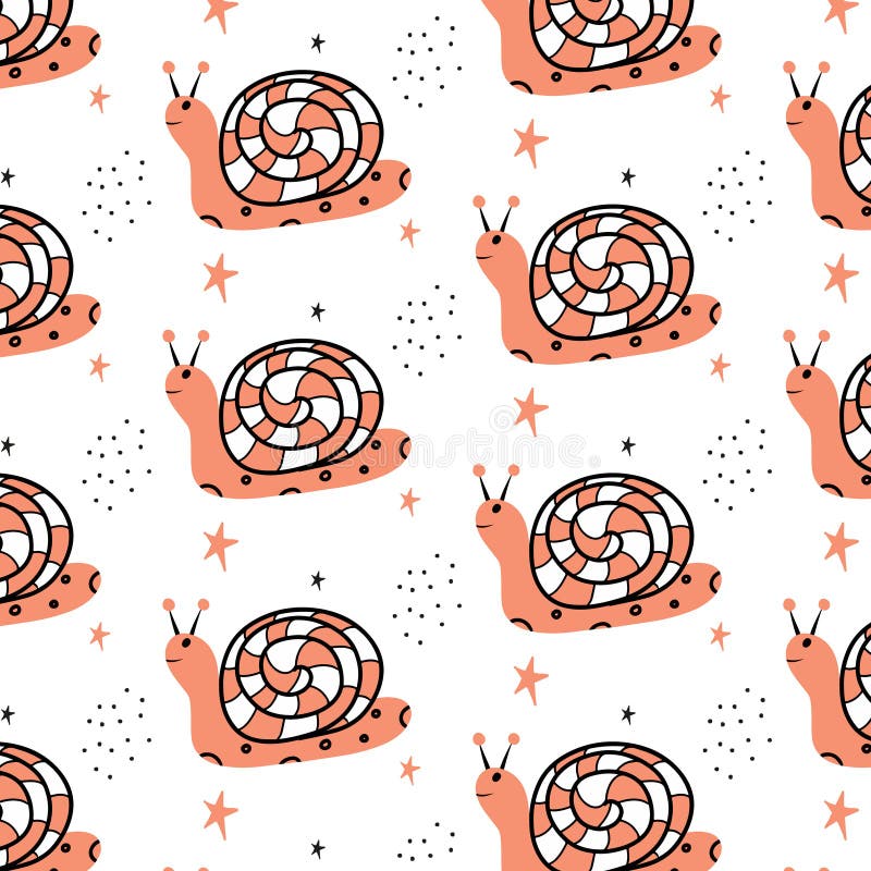 Childish Seamless Pattern with Snail and Stars. Stock Vector ...