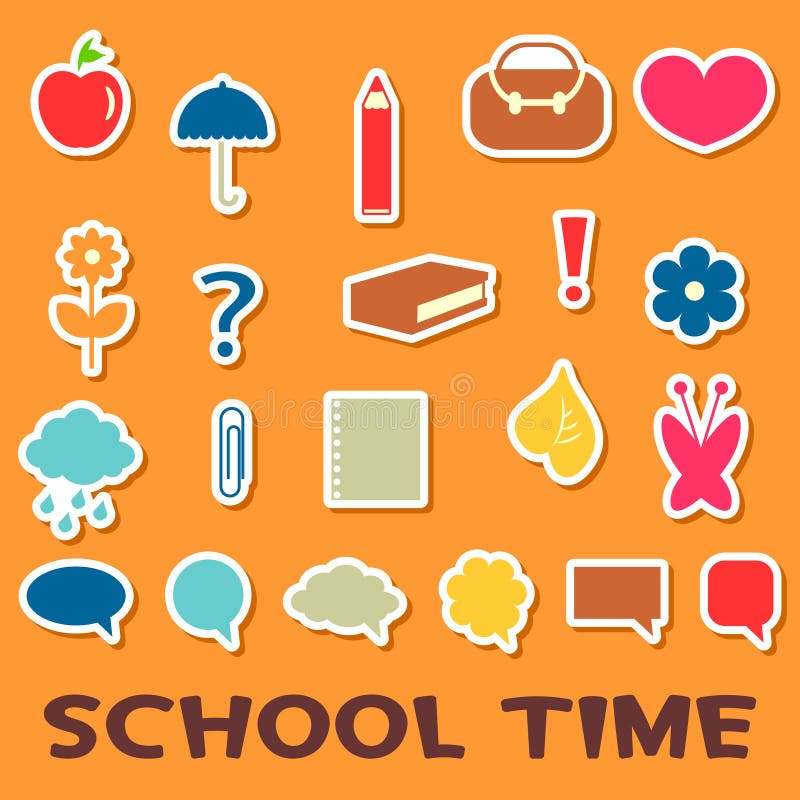 Childish Stickers School Elements Stock Vector - Illustration of study ...
