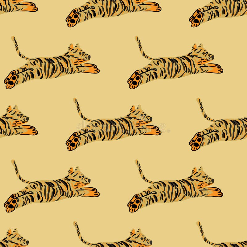 Childish Style Seamless Pattern with Simple Orange and Brown Tiger ...