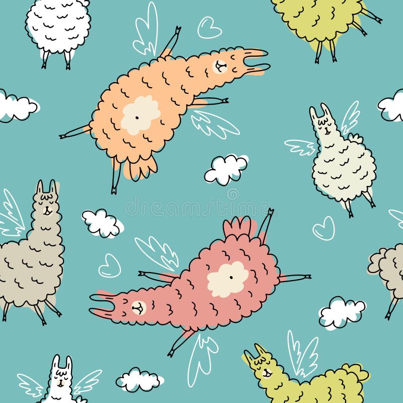 Funny Llama Flies in the Sky. Pattern. Stock Vector - Illustration of ...