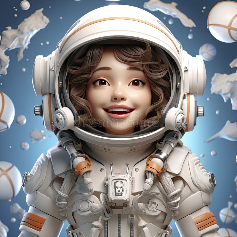 Childlike Cartoon-Style Astronaut Isolated on a White Background. Stock ...