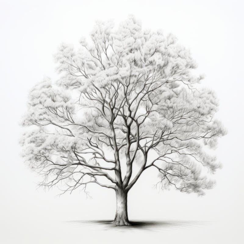 Childlike Drawing of a Beech Tree in Black and White Stock Illustration ...