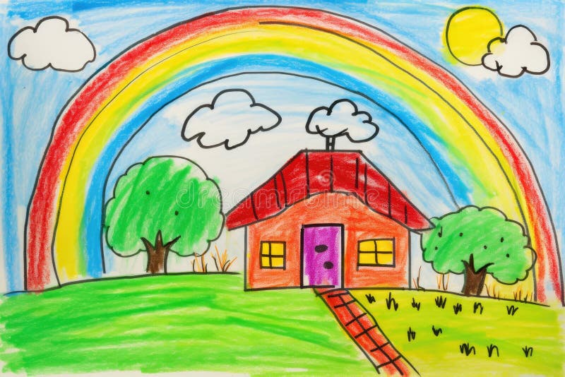 Childlike Drawing of House AI Generated Stock Photo - Image of ...