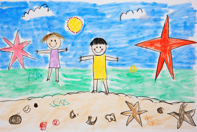 Childlike Drawing of Summer Holiday AI Generated Stock Photo - Image of ...
