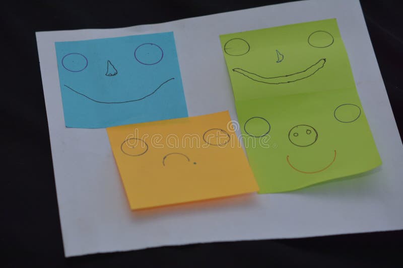 Childlike Funny Faces on Sticky Notes. Stock Image - Image of green ...