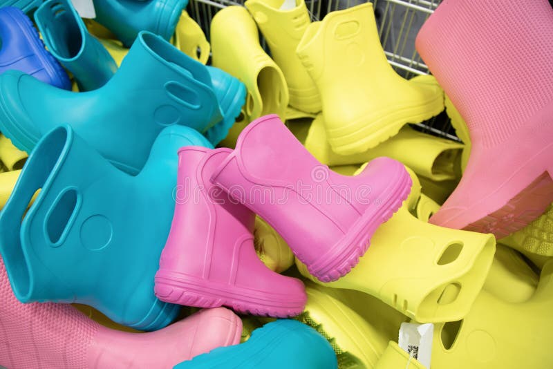 Childlike Multi-colored Rubber Boots in the Store Stock Image - Image ...