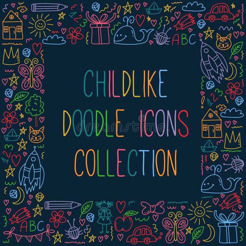 Childlike drawings set stock vector. Illustration of graphic - 52053222