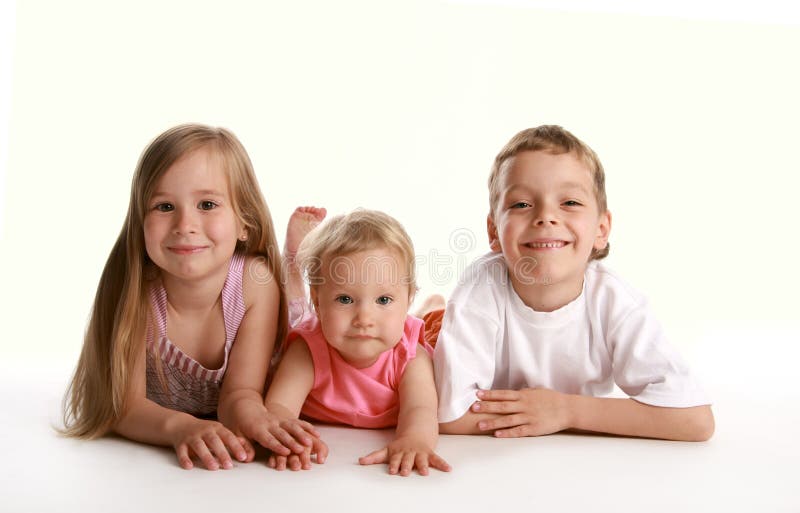 Three Happy Smiling Kids Looking Picture Frame Stock Image - Image of ...