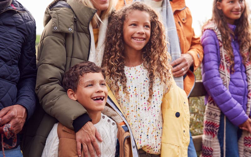 Children with Active Multi-Generation Family on Winter Beach Vacation ...