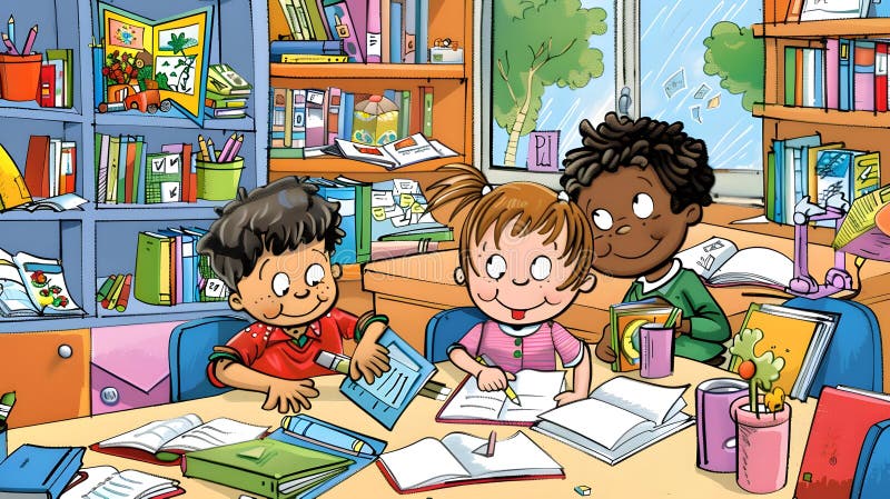 Children Actively Engage in Collaborative Learning, Studying Together ...