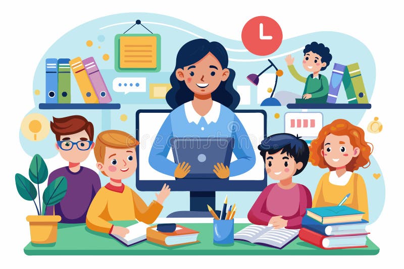 Children Online Learning Stock Illustrations – 9,202 Children Online ...