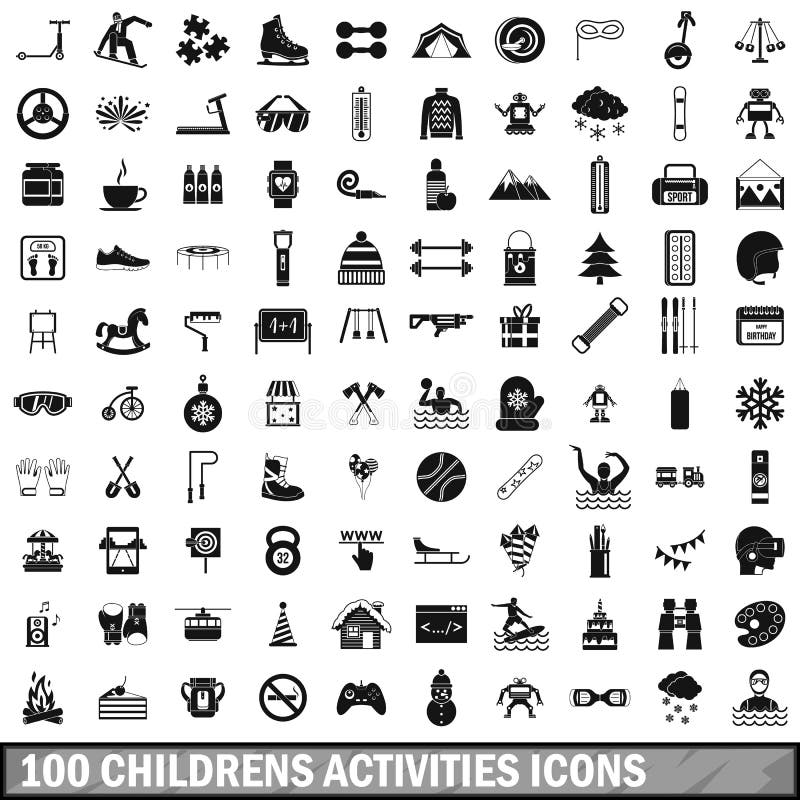 100 Children Activities Icons Set, Simple Style Stock Vector ...