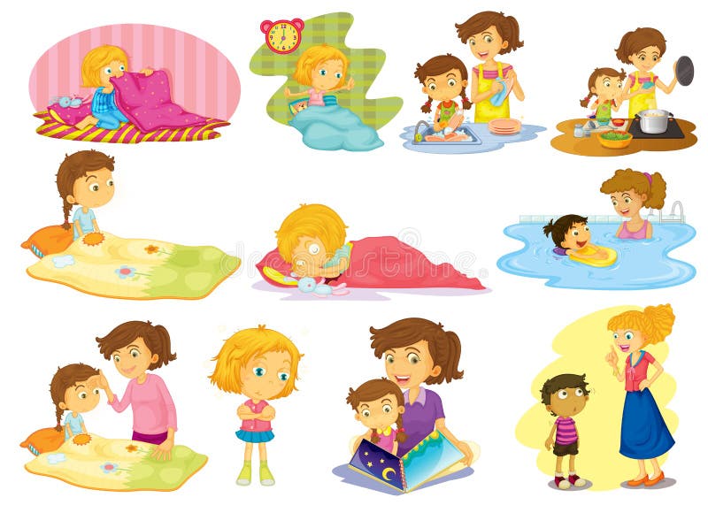Children and activities stock illustration. Illustration of chores ...