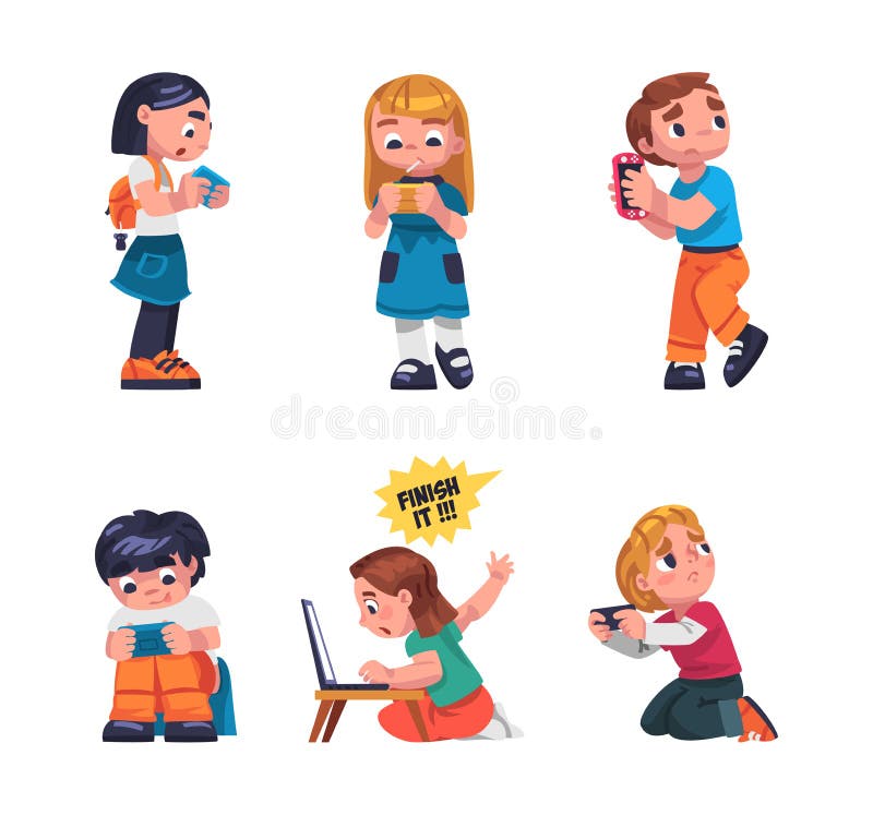 Children Addicted To Gadget Using Console Playing Video Game Vector Set ... Children Addicted To Gadget Using Console Playing Video Game Vector Set ...