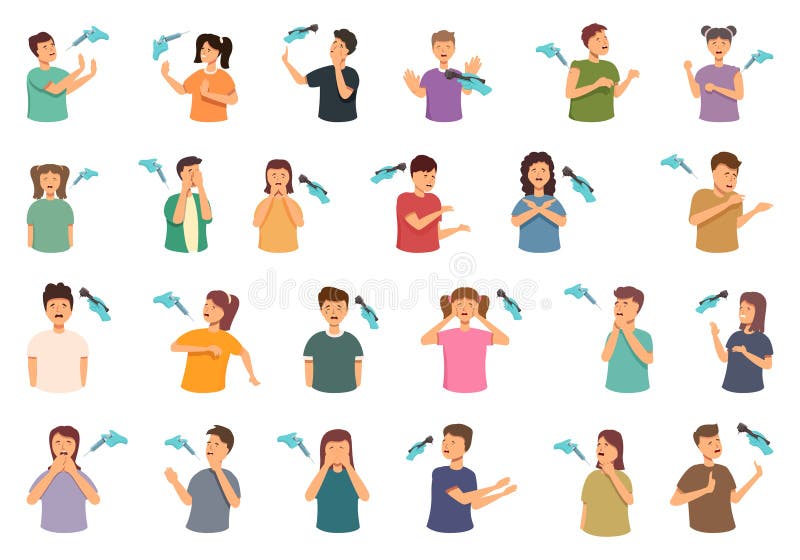 Children Afraid of Doctor Icons Set Cartoon Vector. Kid Scared Stock ...