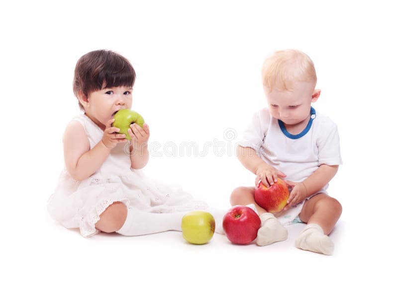 Children with apple stock image. Image of expressions - 16570795