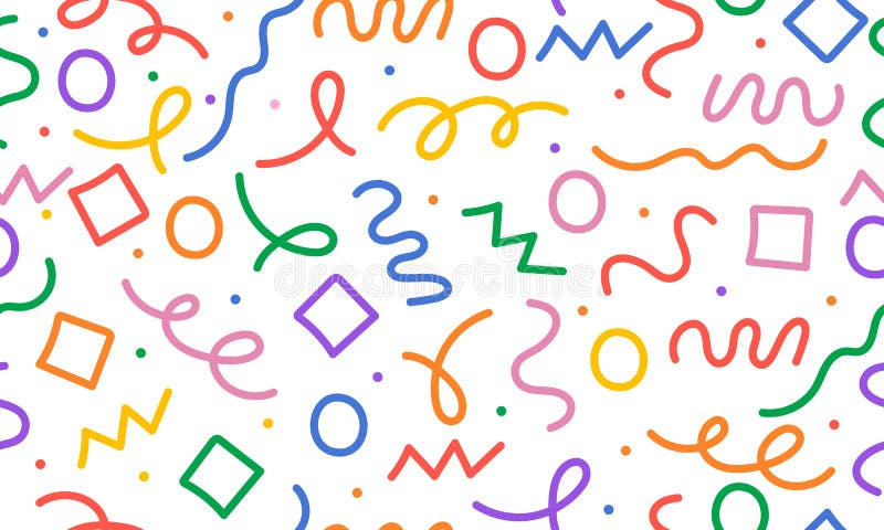 Children Art Background with Colorful Line Doodle Style Seamless ...