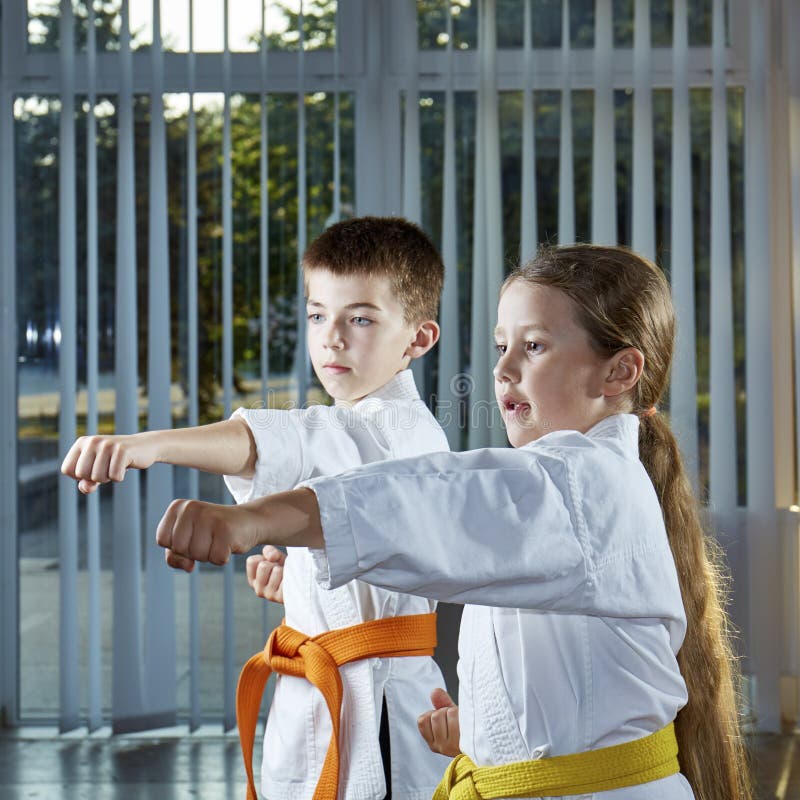 Children Athletes are Training Blow the Hand in Karategi Stock Image ...