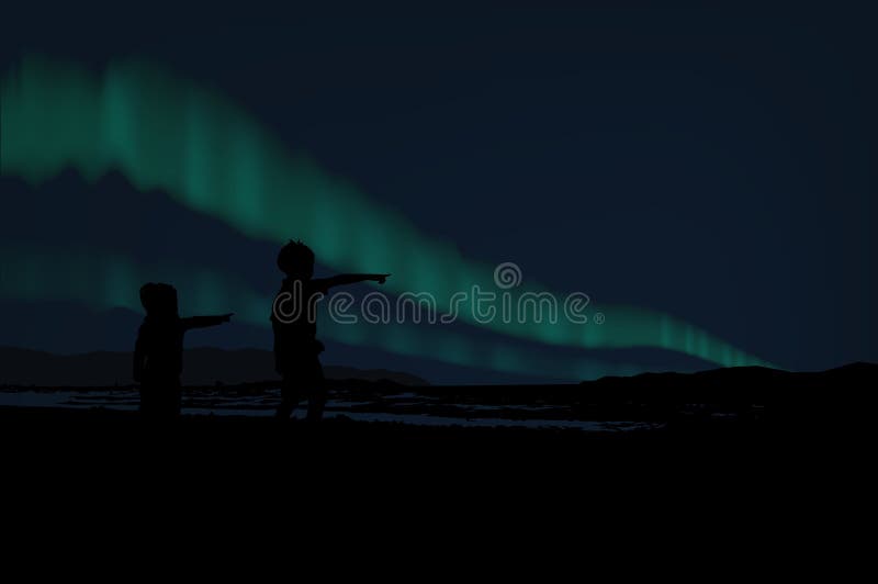 Children and aurora light stock vector. Illustration of adventure ...