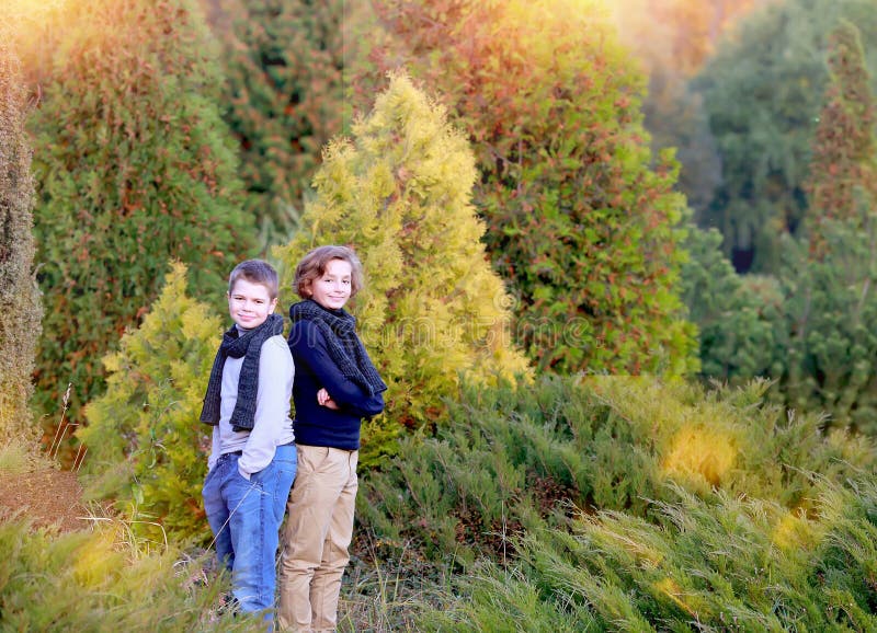 Children in the Autumn Park Walk and Have Fun Stock Photo - Image of ...