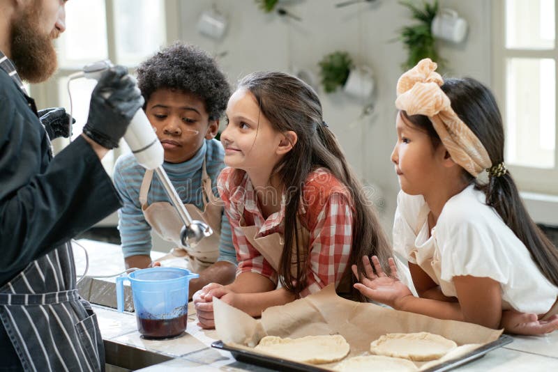 Children Baking Cookies with Chef Stock Photo - Image of lifestyles ...