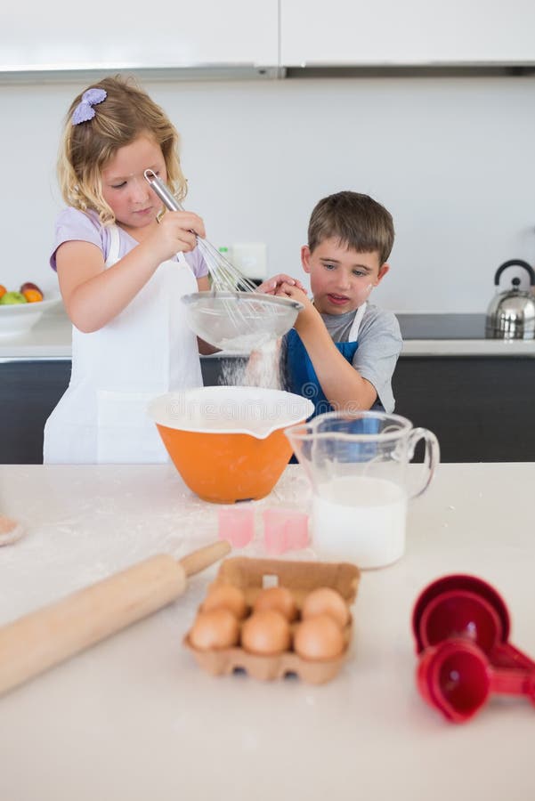 Children Baking Cookies in Kitchen Stock Image - Image of bonding, girl ...