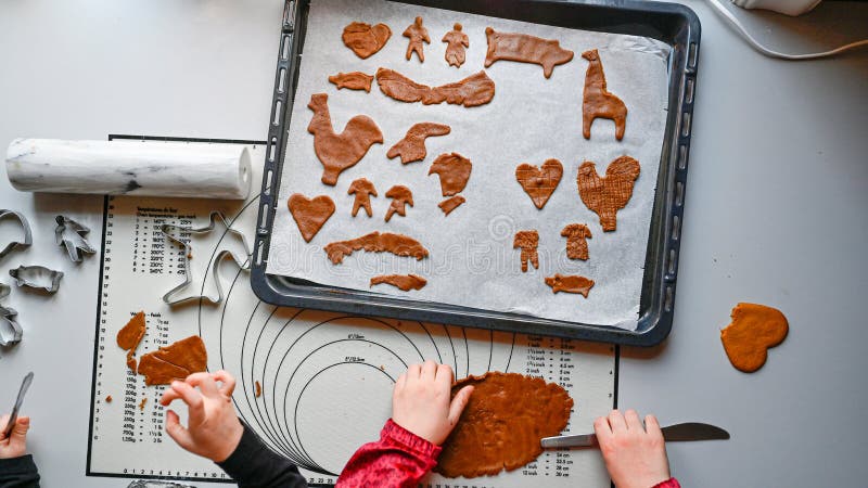 Children Baking Gingerbread in Different Forms at Home Stock Photo ...