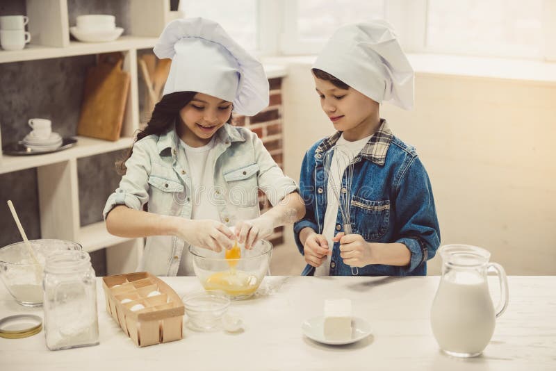 Children baking in kitchen stock image. Image of dough - 90302631