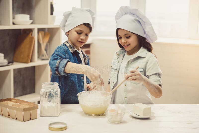 Children baking in kitchen stock image. Image of caucasian - 90303359