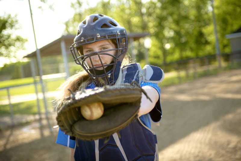A Children Baseball Catcher Players Standing on the Playground Stock ...
