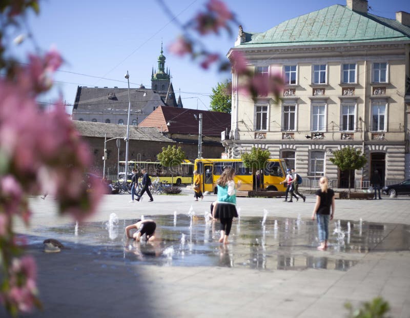 Children Bathe in a Fountain in the Old Town Square Editorial Image ...