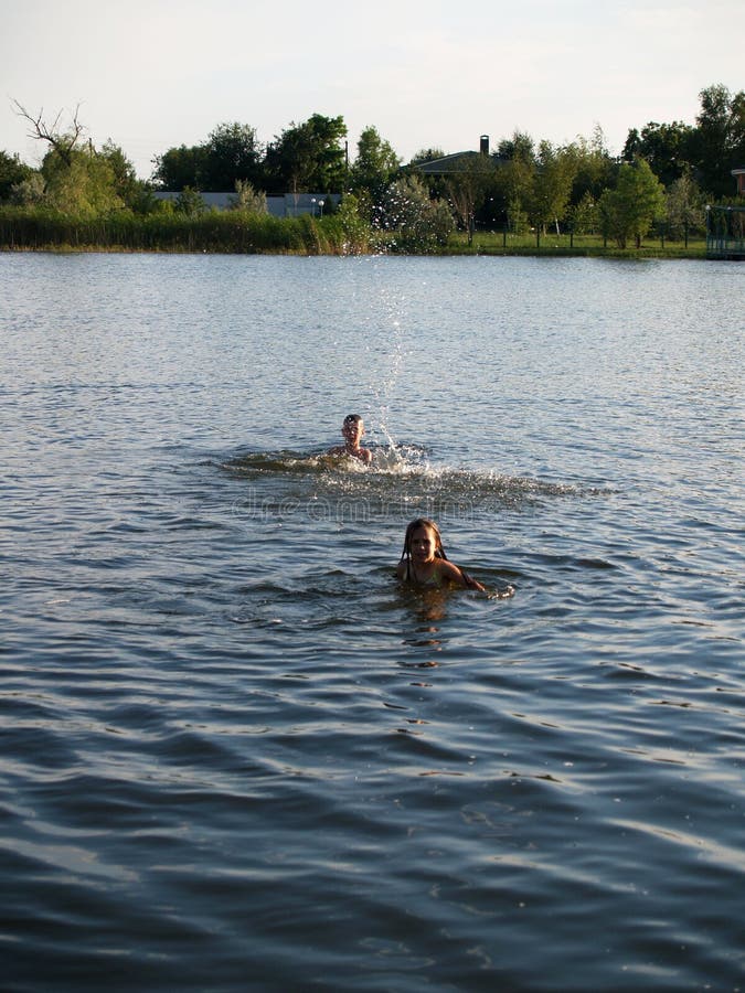 Children Bathe in the River Stock Image - Image of learn, lake: 105217787