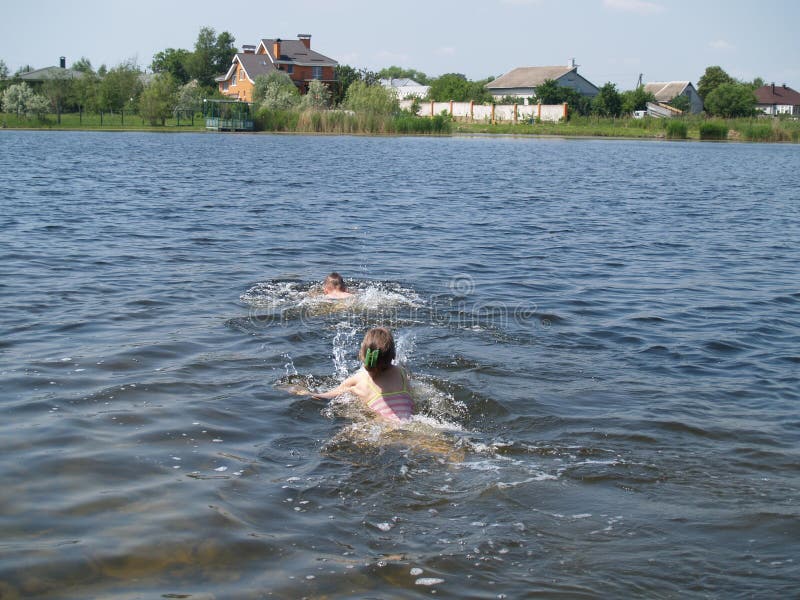 Children Bathe in the River Stock Photo - Image of splashes ...