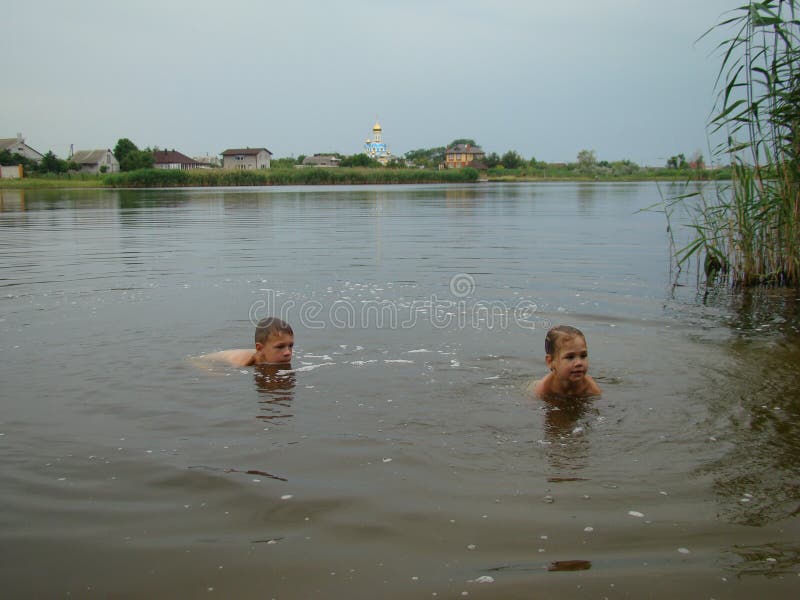 Children Bathing in the River Stock Image - Image of children, swim ...
