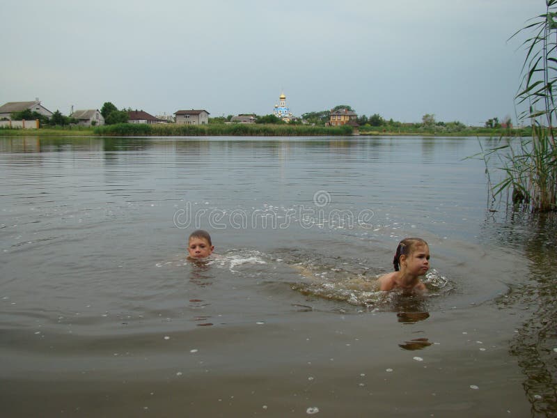 Children Bathing in the River Stock Photo - Image of nature, summer ...