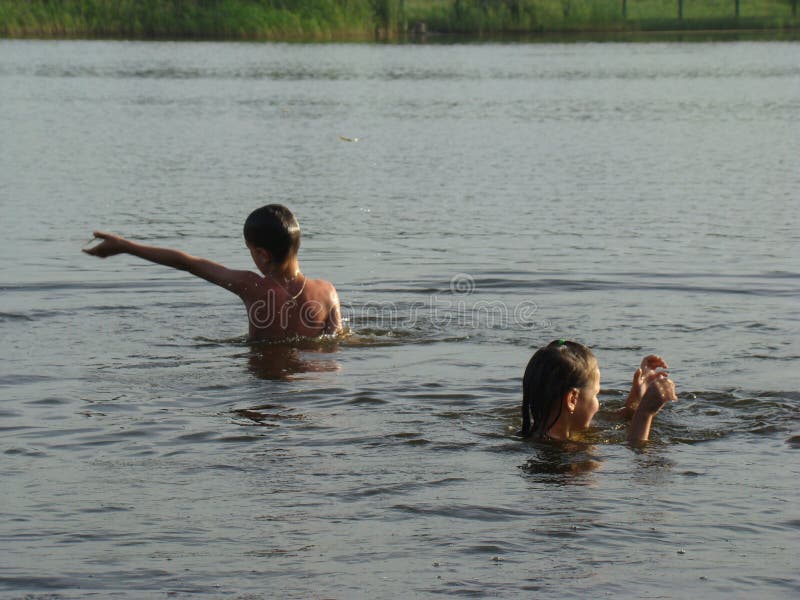Children Bathing in the River Stock Photo - Image of children, swim ...
