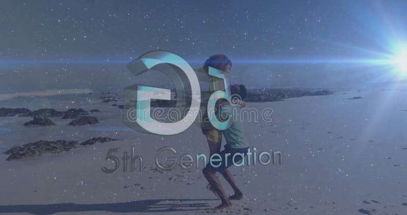 Children on Beach Playing with Digital Animation and 5th Generation ...