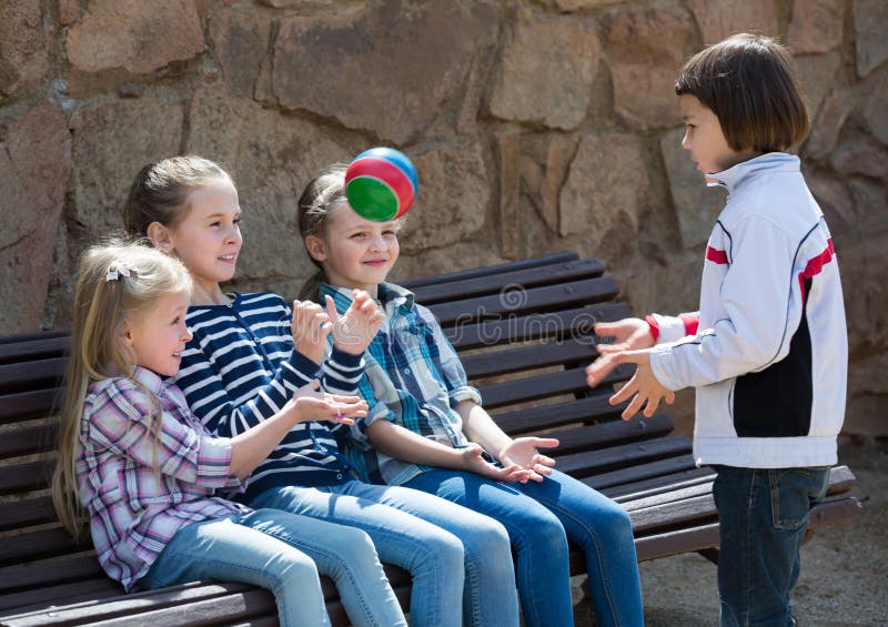 Kids with Mobile Devices Outdoor Stock Image - Image of caucasian ...