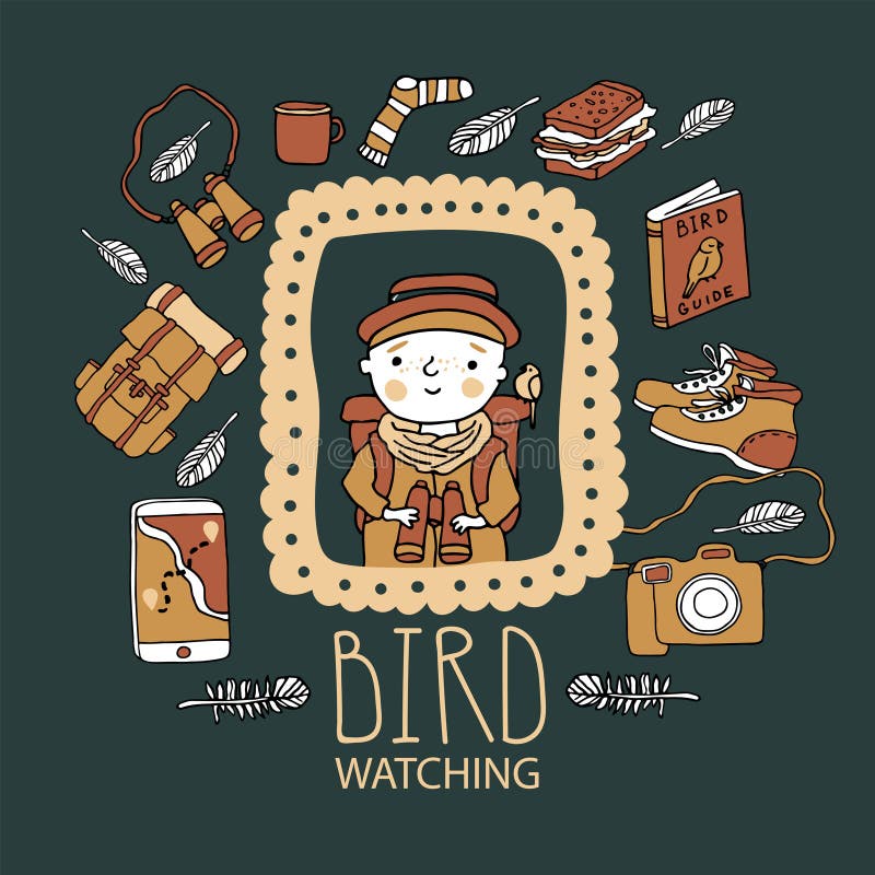 Bird Watching Birding And Ornithology Concept Stock Vector Illustration Of Background Line