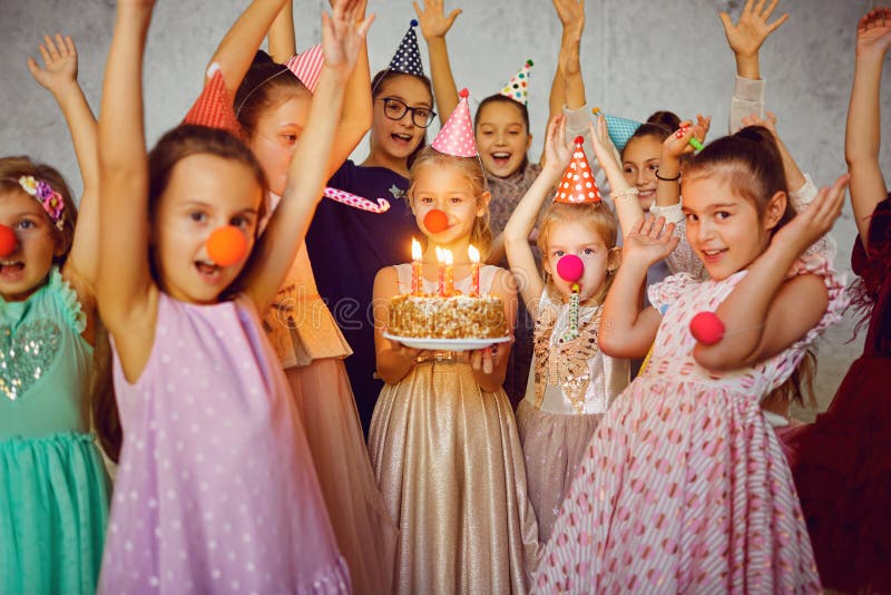 Children with a Birthday Cake Have Fun. Stock Image - Image of innocent ...
