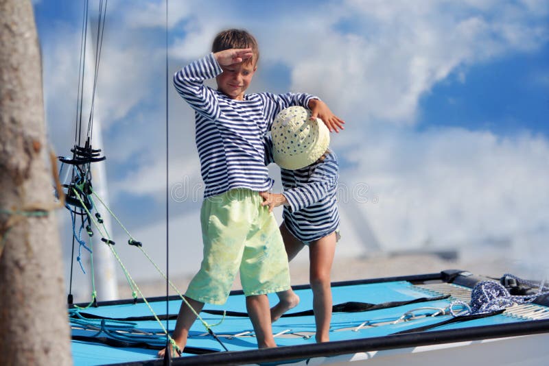 Children on Board of Sea Yacht Stock Image - Image of person, jolly ...