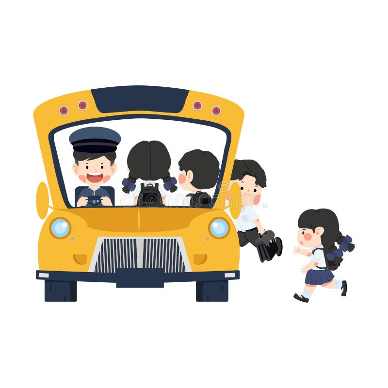 Children Boarding a School Bus Illustration Stock Vector - Illustration ...