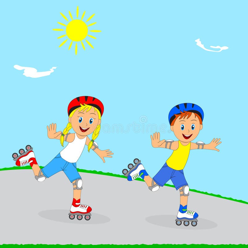 Children,boy and Girl Rollerblading Stock Vector - Illustration of ...