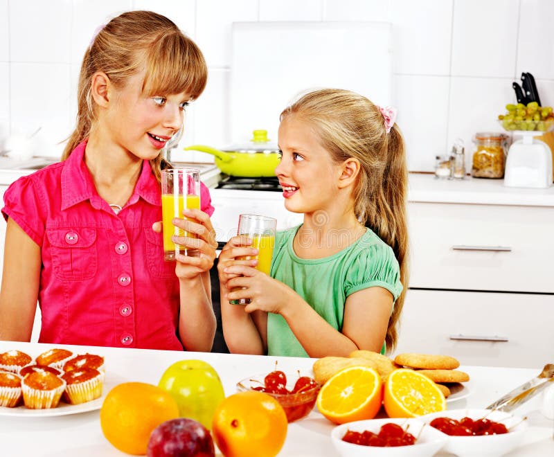Children Breakfast at Kitchen. Stock Photo - Image of child, preparing ...