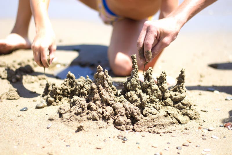 Children Build the Sand Castle Stock Photo - Image of sand, stones ...