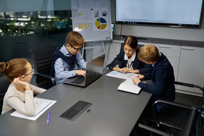 Children Business Team Discussion at Group Briefing Stock Photo - Image ...
