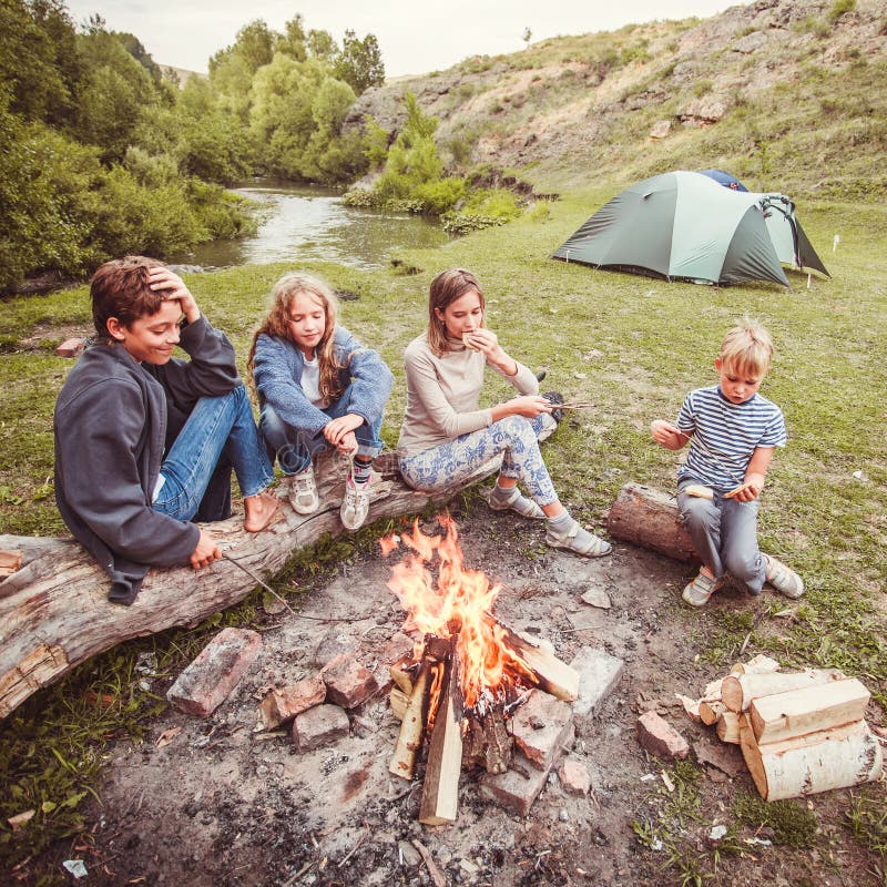 Children in the Camp by the Fire Stock Image - Image of friends, oute ...