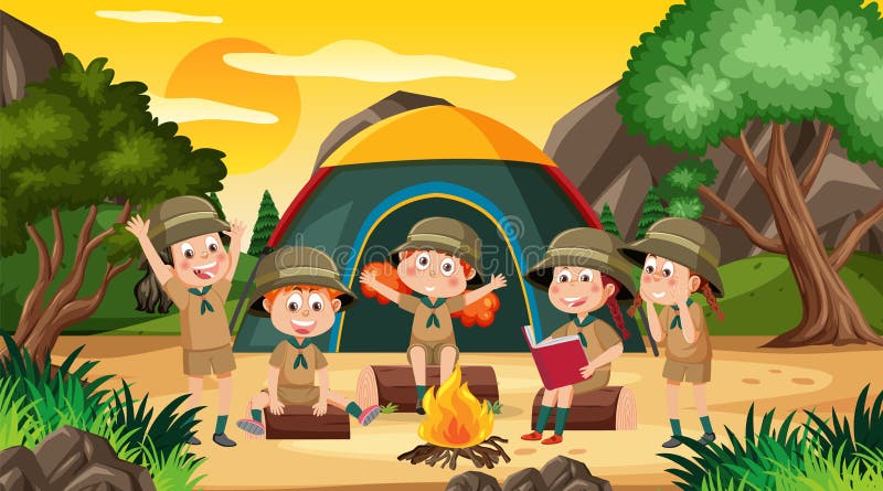 Children Camping Out Forest Scene Stock Vector - Illustration of ...